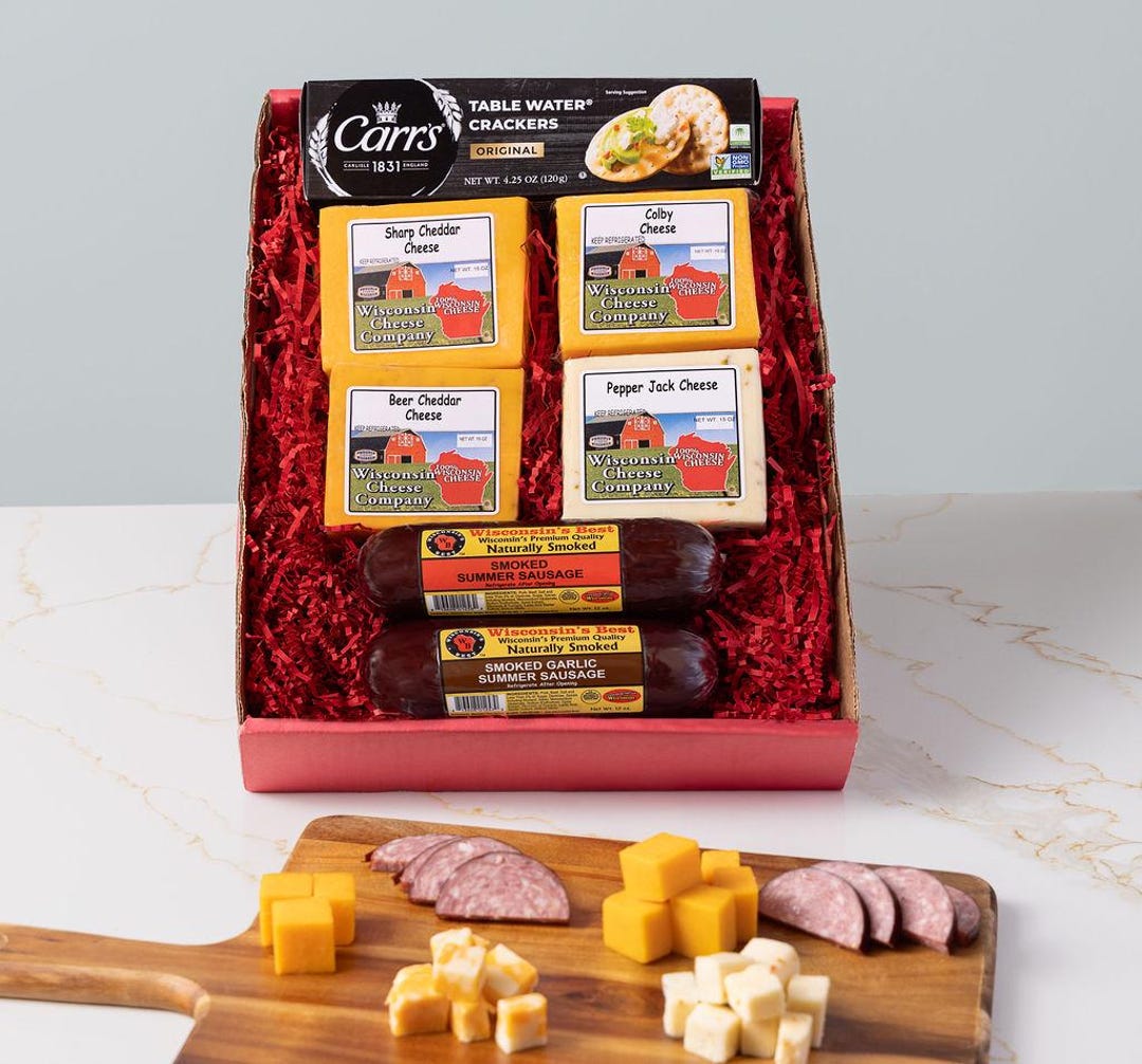 Wisconsin Big Specialty Cheese, Cracker & Sausage Gift Box - Etsy