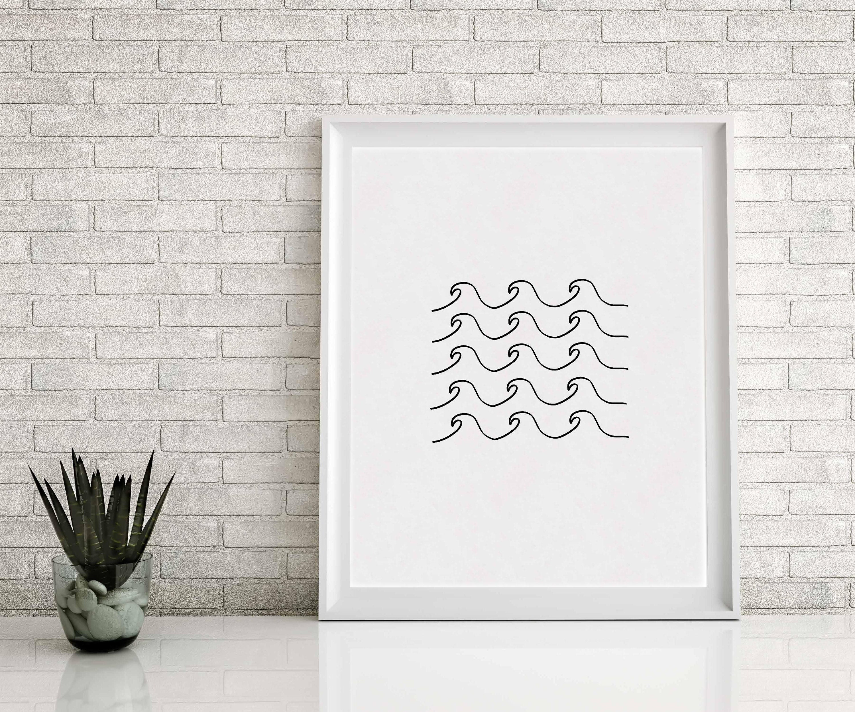 One Line Wave Art, Simple Wave Drawing, Repetitive Wave Art, Instant ...