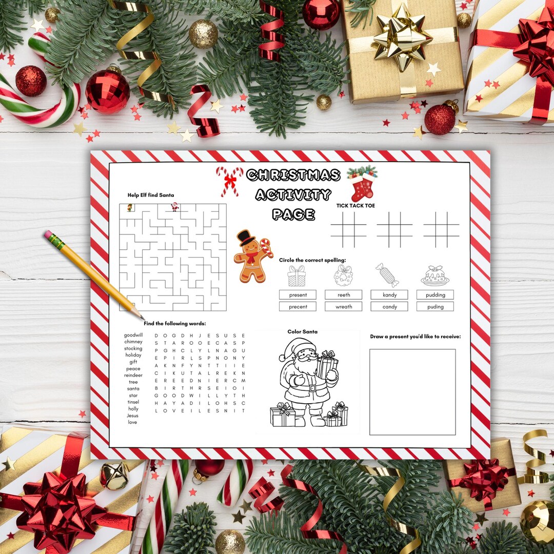 Christmas Activity Page| Printable Christmas Holiday Activities for ...