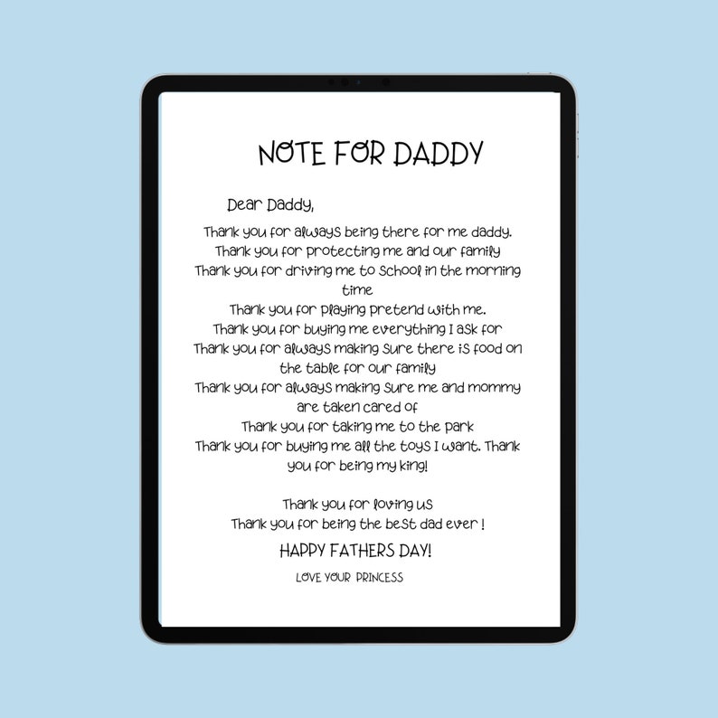 Note for Daddy, Dad Note, Fathers Day Printable, Instant Download ...