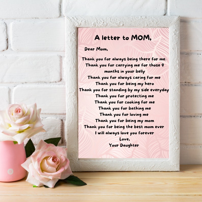 Kids Gift to Mom, A Letter to Mom, a Letter for Mom, Dear Mom Printable ...