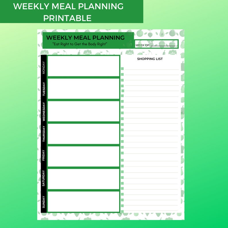 Weekly Meal Planning PDF Meal Printable Meal Tracker Meal | Etsy
