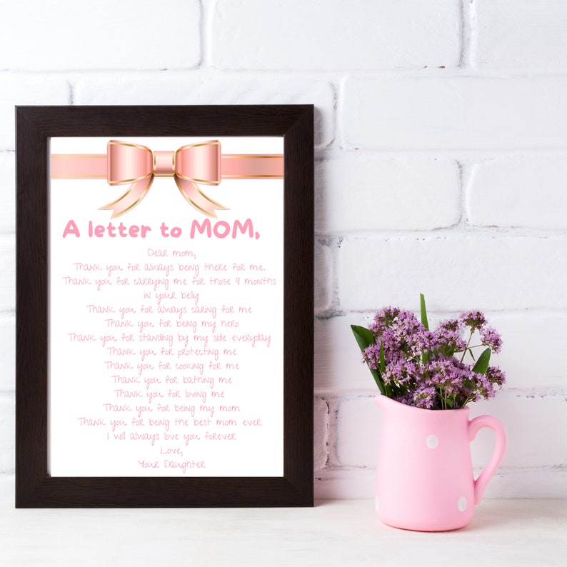 Kids Gift to Mom, A Letter to Mom, a Letter for Mom, Dear Mom Printable ...