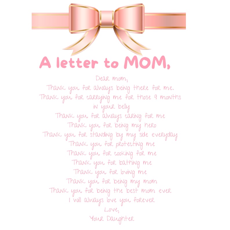 Kids Gift to Mom, A Letter to Mom, a Letter for Mom, Dear Mom Printable ...