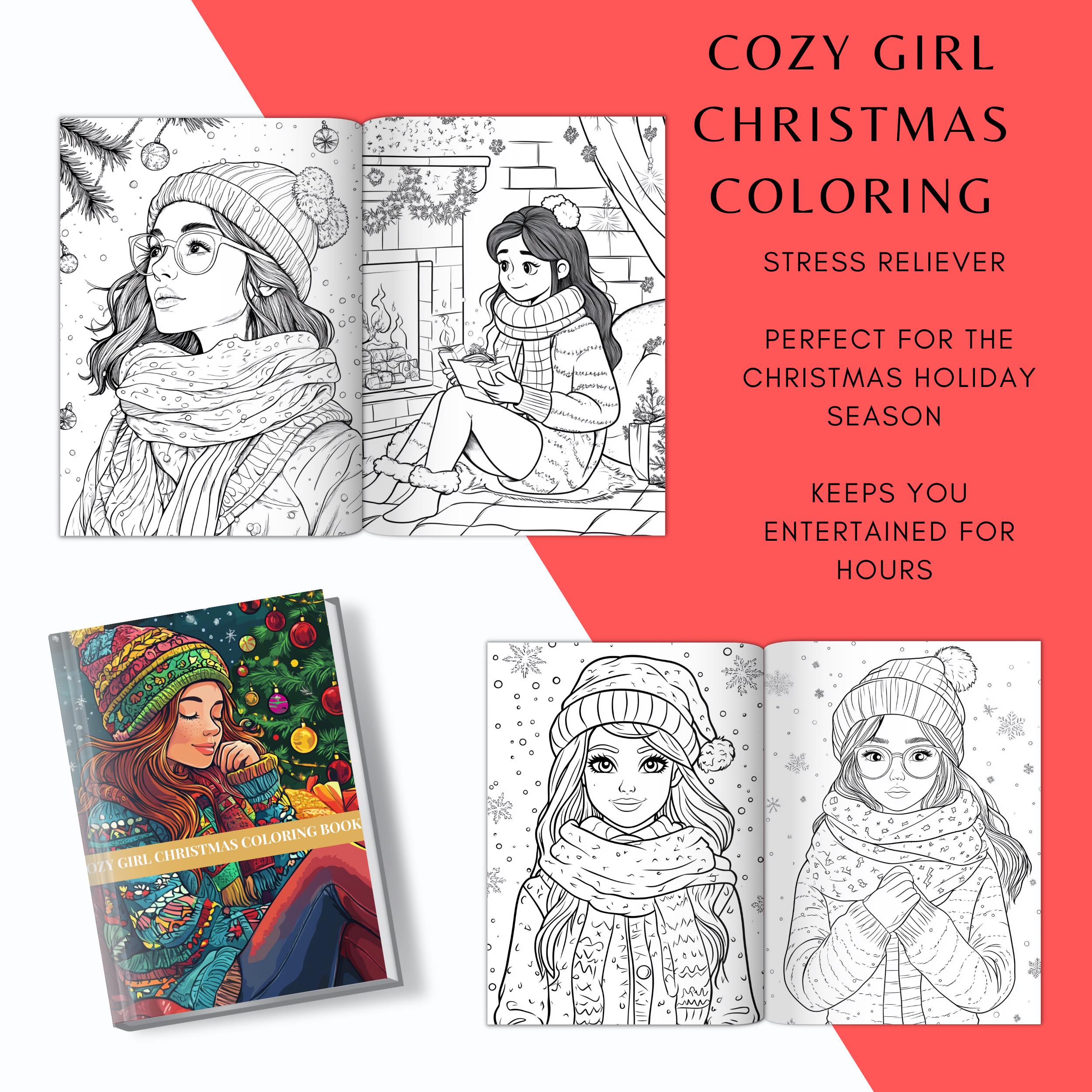 Cozy Girl Christmas Coloring Pages| Adult Christmas Coloring Pages ...