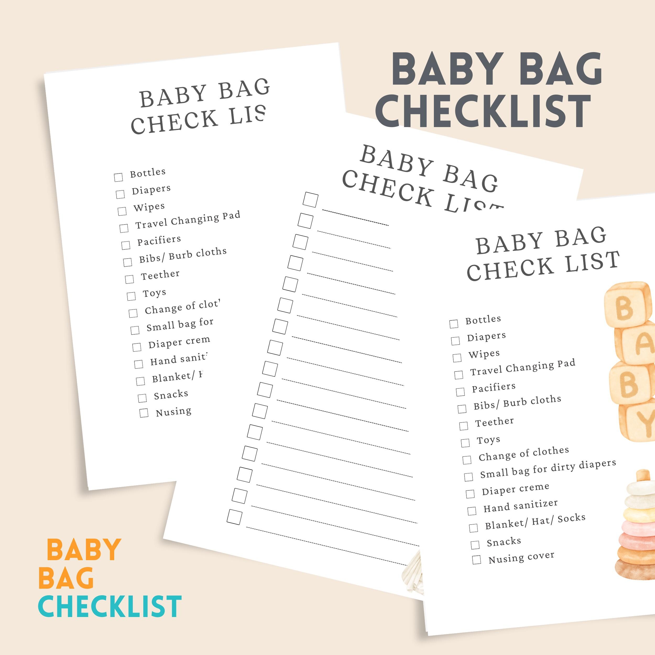 Printable Diaper Bag Checklist, Diaper Bag Checklist for New Born Baby ...
