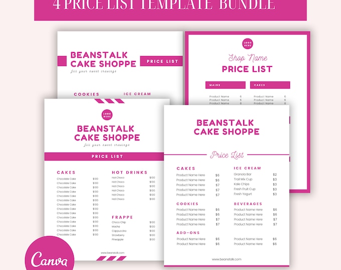 Sweet Treats PRICE LIST Template, Editable Super Easy,heart Breakable ...