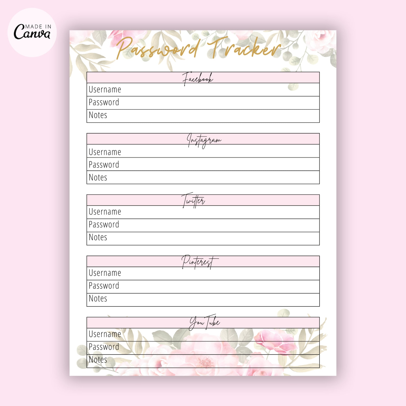 Password Tracker,password Tracker Printable, Password Tracker Book ...