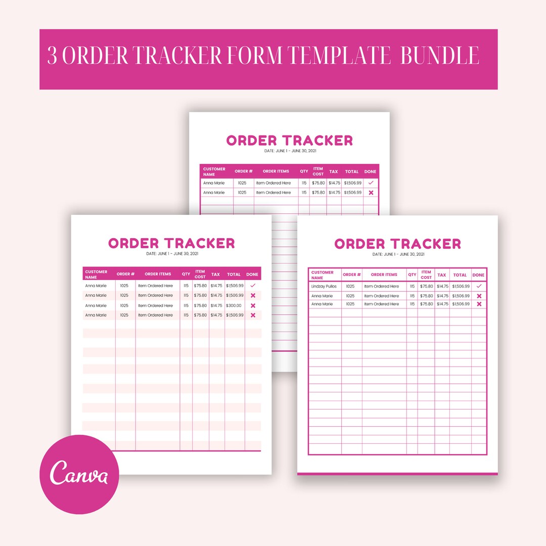Order Tracker Template Editable, Canva Order Formtemplate, Order ...