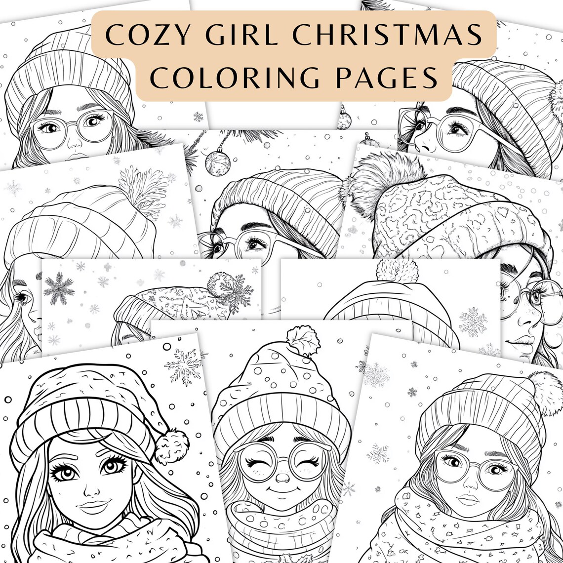 Cozy Girl Christmas Coloring Pages| Adult Christmas Coloring Pages ...