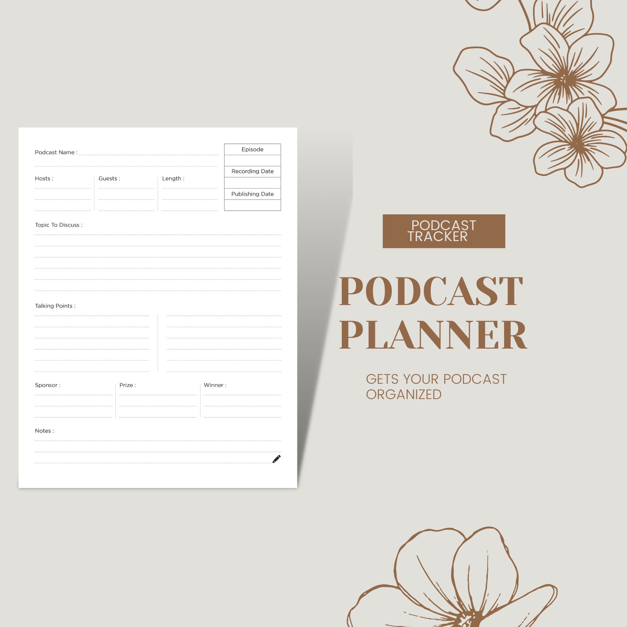 Podcast Planner Printable PDF, Digital Download, Podcast Content ...