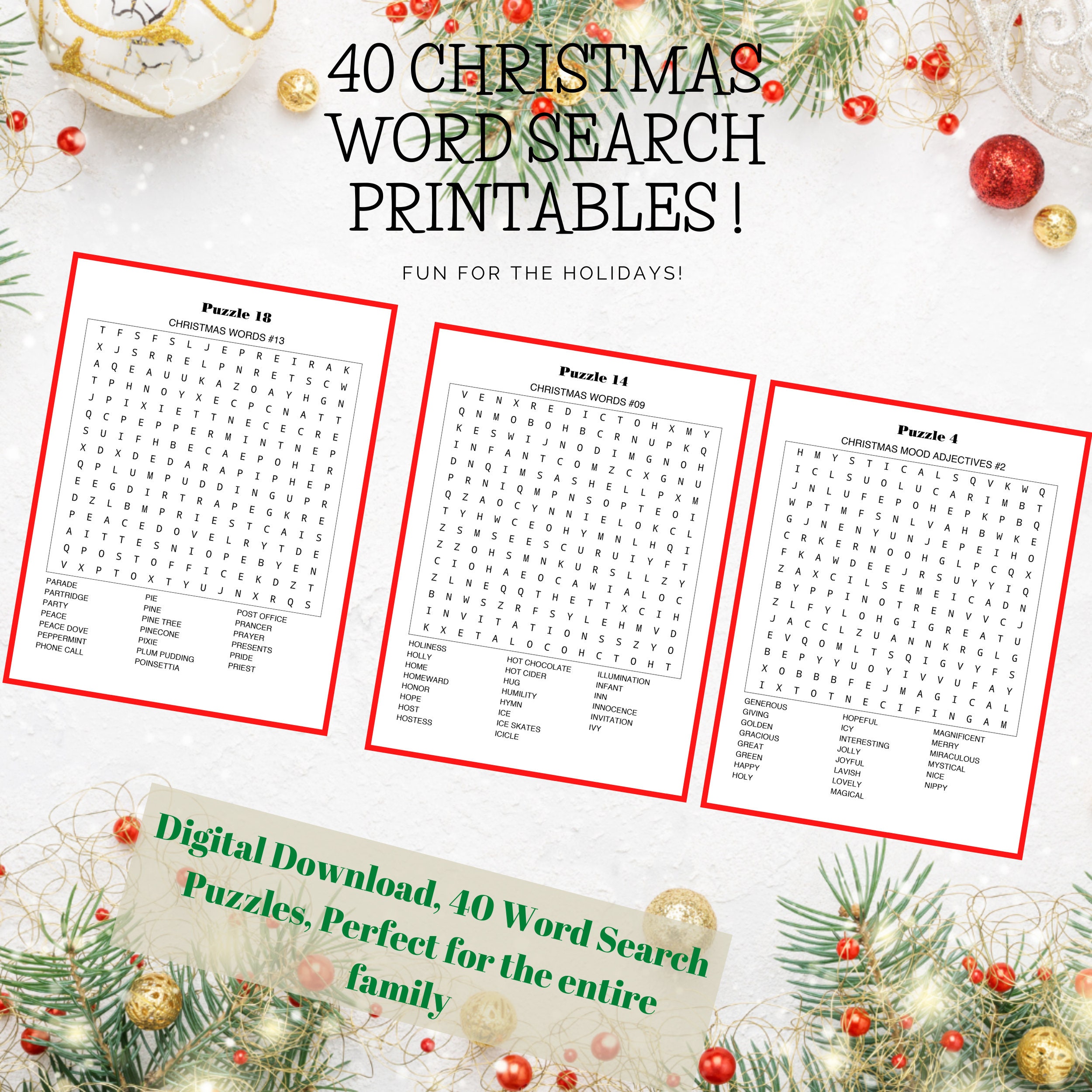 40 Christmas Word Search, Printable Christmas Word Find, Printable Word ...