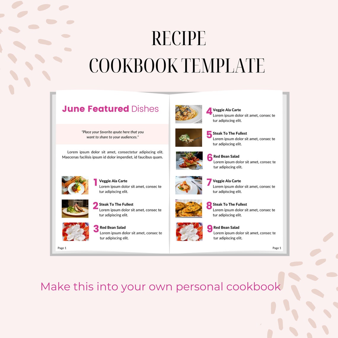 Cookbook Template Canva Recipe Template Canva Cookbook | Etsy