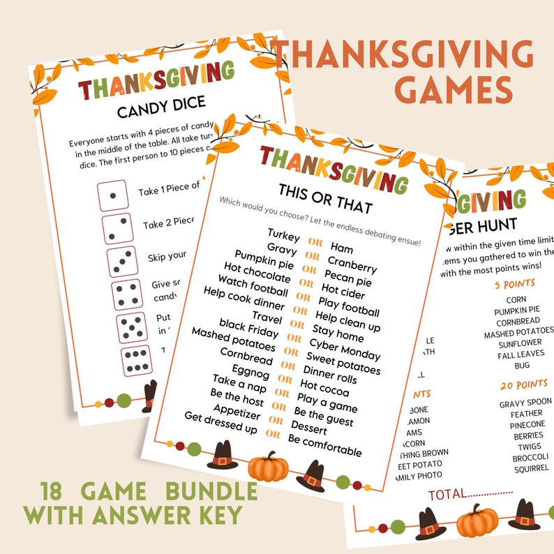 Thanksgiving Kids Activity Game Bundle | Autumn Games | Fall Party Game ...