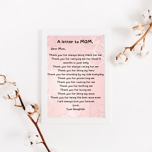 Kids Gift to Mom, A Letter to Mom, a Letter for Mom, Dear Mom Printable ...