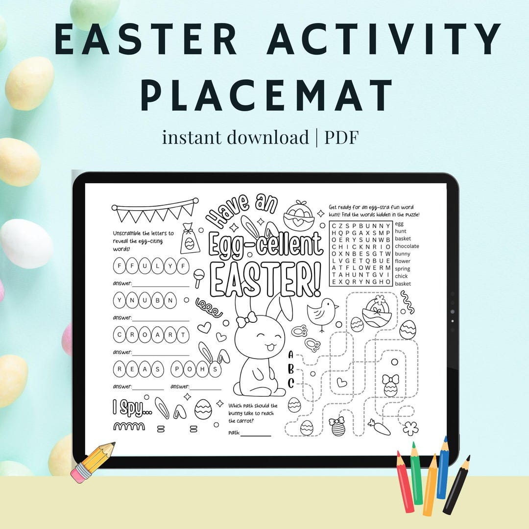Easter Activity Placemat for Kids | Printable Easter Coloring Placemat ...