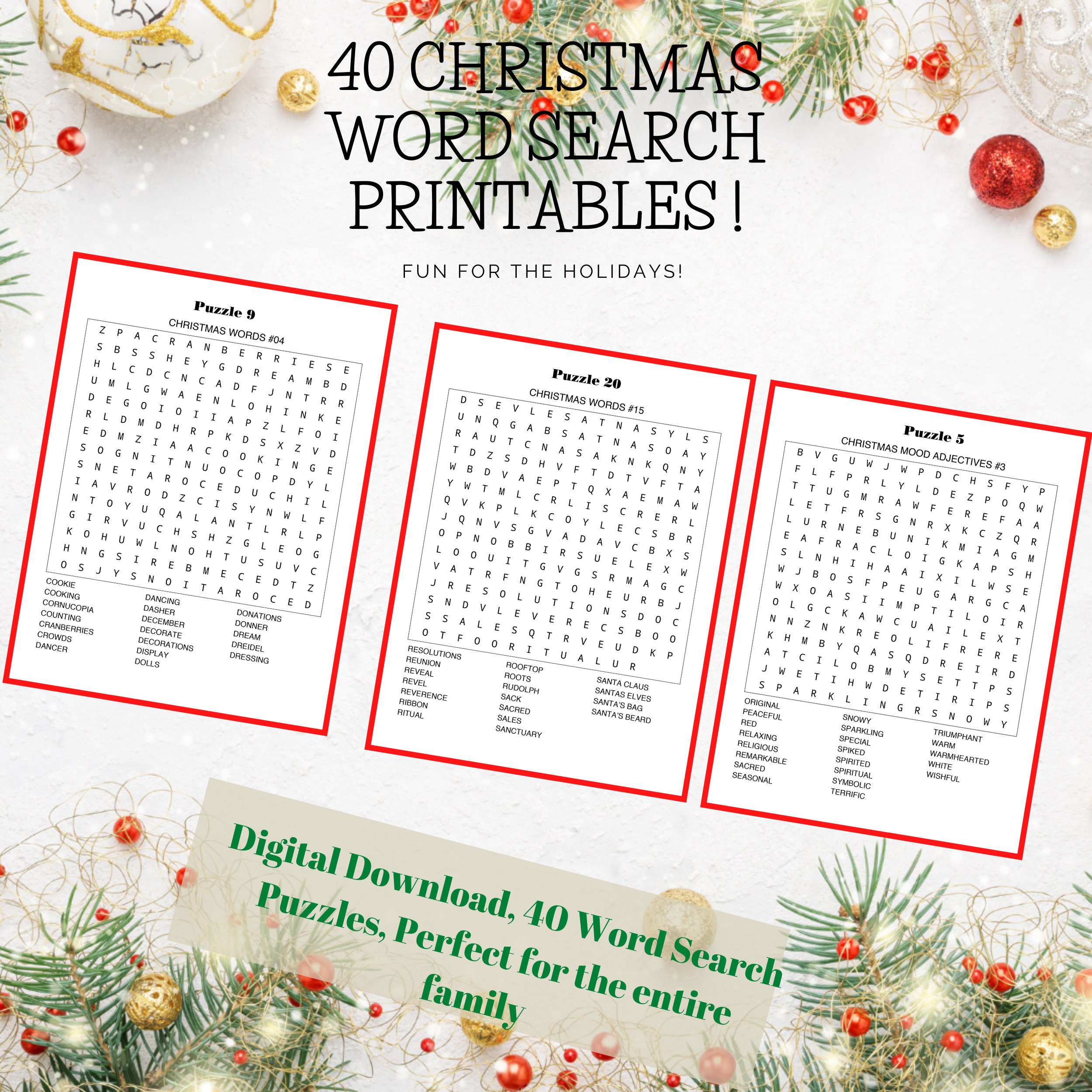 40 Christmas Word Search, Printable Christmas Word Find, Printable Word ...