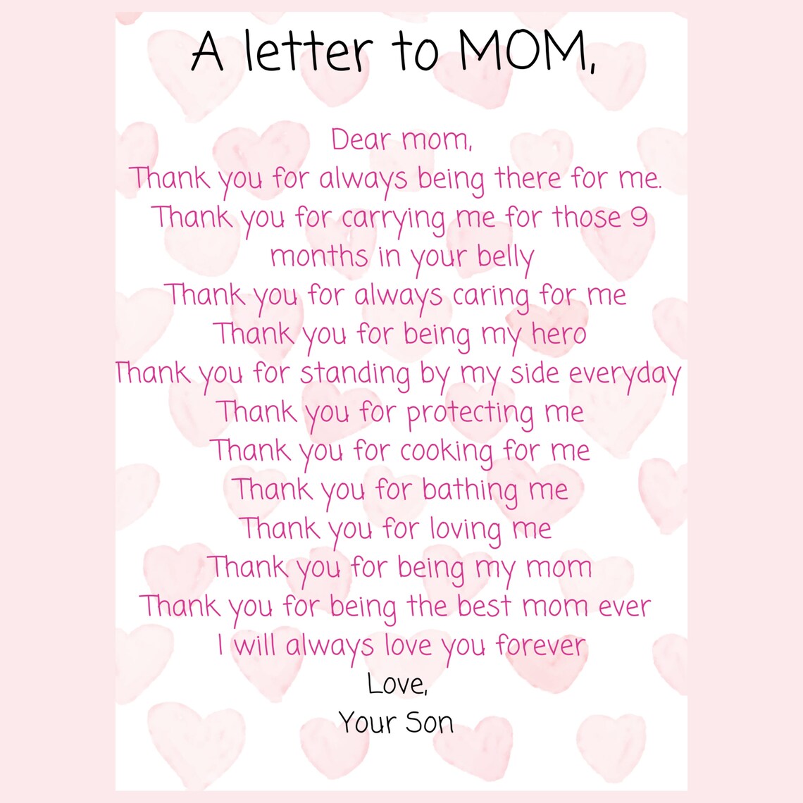 Kids Gift to Mom, A Letter to Mom, a Letter for Mom, Dear Mom Printable ...