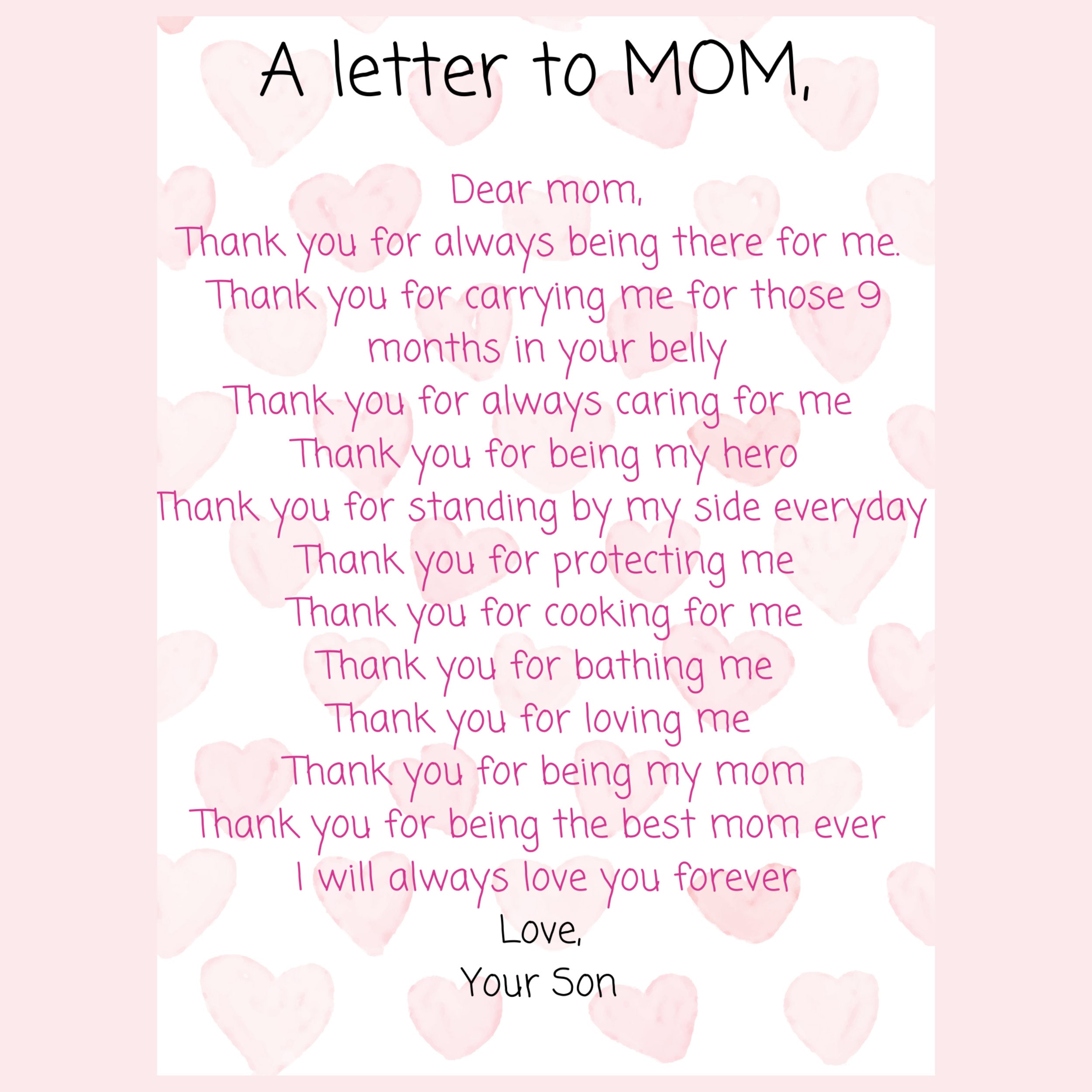 Kids Gift to Mom, A Letter to Mom, a Letter for Mom, Dear Mom Printable ...