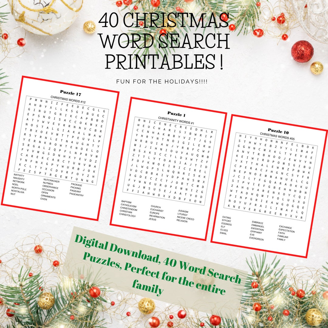 40 Christmas Word Search, Printable Christmas Word Find, Printable Word ...