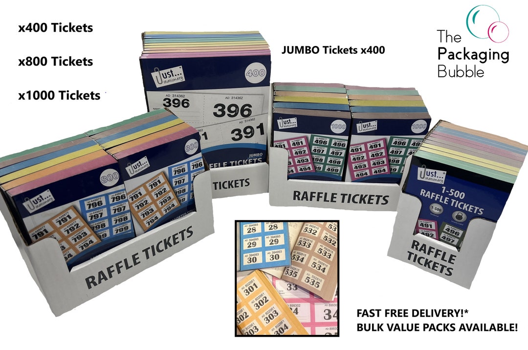 Raffle Cloakroom Tickets 400, 500, 800, 1000 Books Tombola Draw Jumbo ...