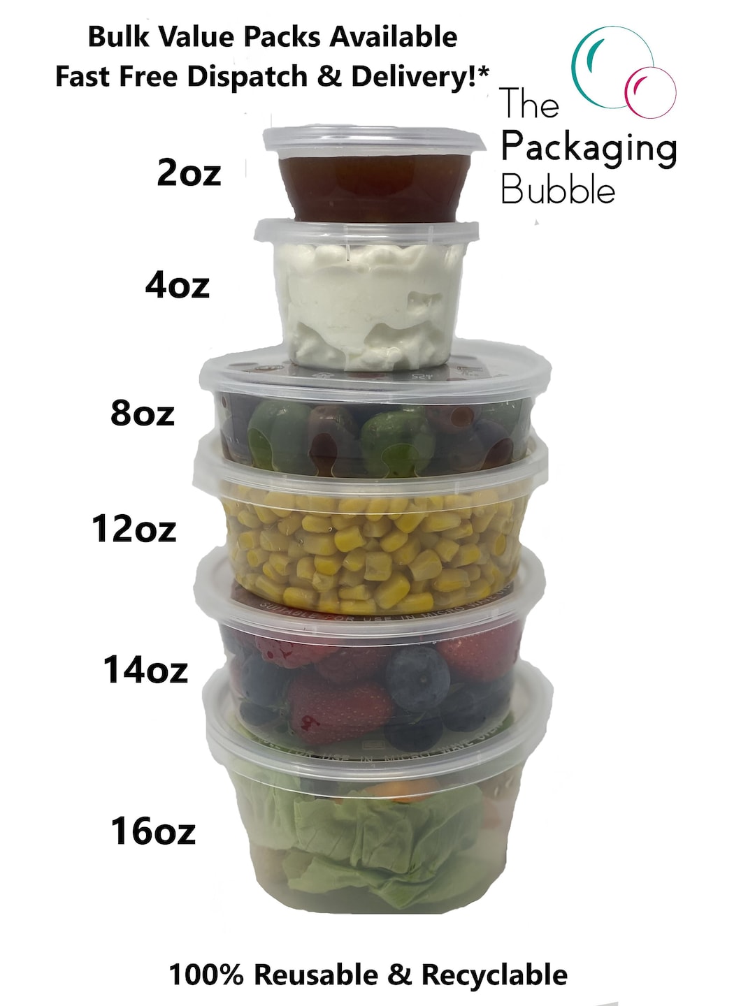Round Food Containers Plastic Clear Tubs With Lids Deli Pots Sauce Dip ...