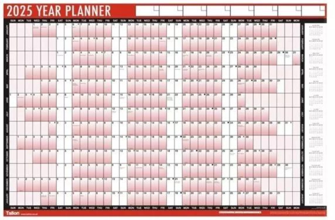 2025 A1 Wall Planner Laminated Yearly Calendar With Dry Wipe Pen ...