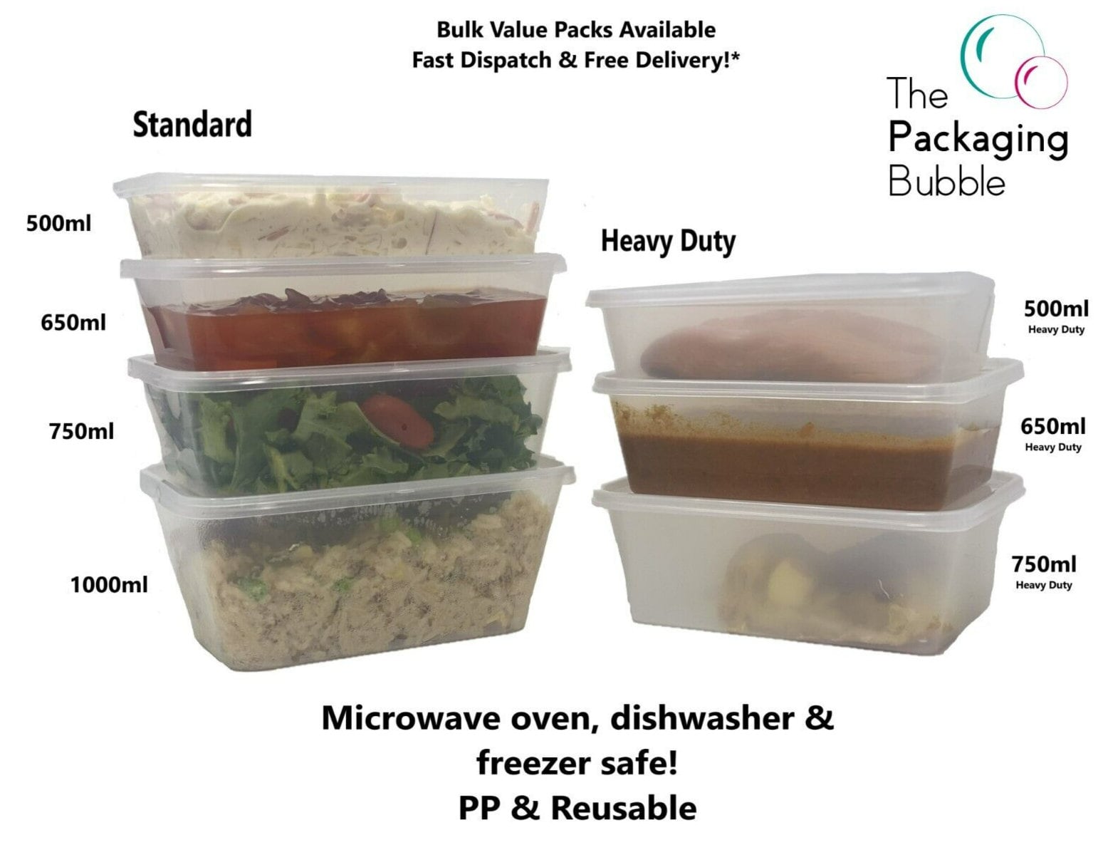 Heavy Duty Plastic Food Containers With Lids Takeaway Microwave Freezer ...