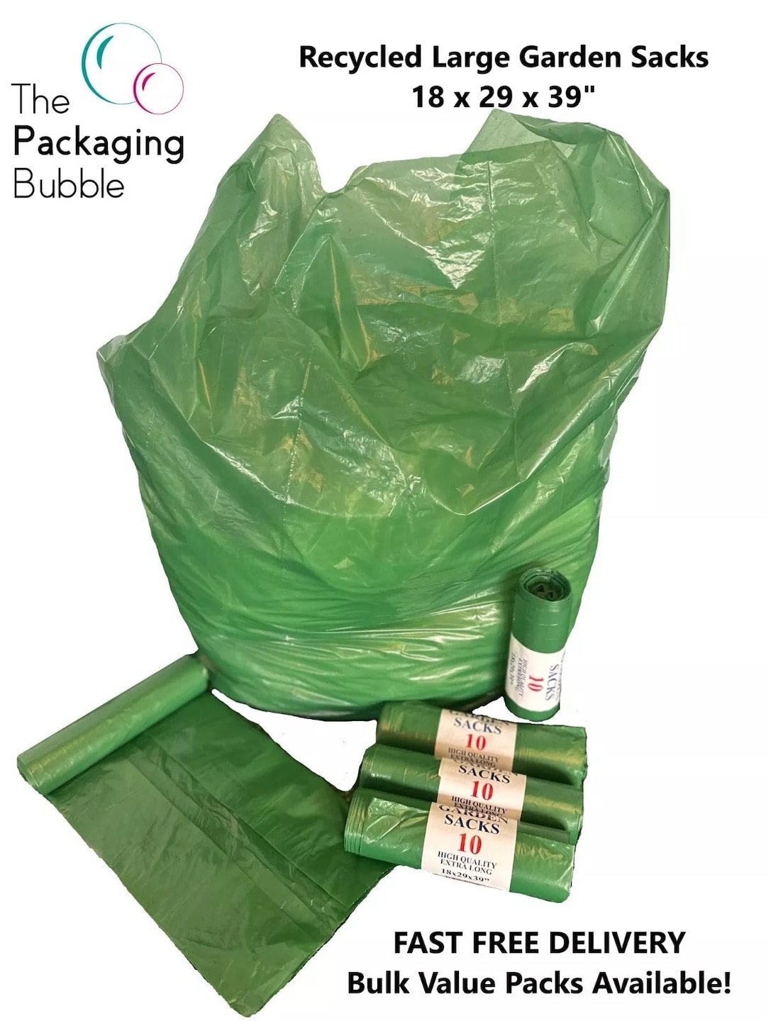Green Garden Waste Bags Sacks 333L Strong Large Recycled Bin Bag ...