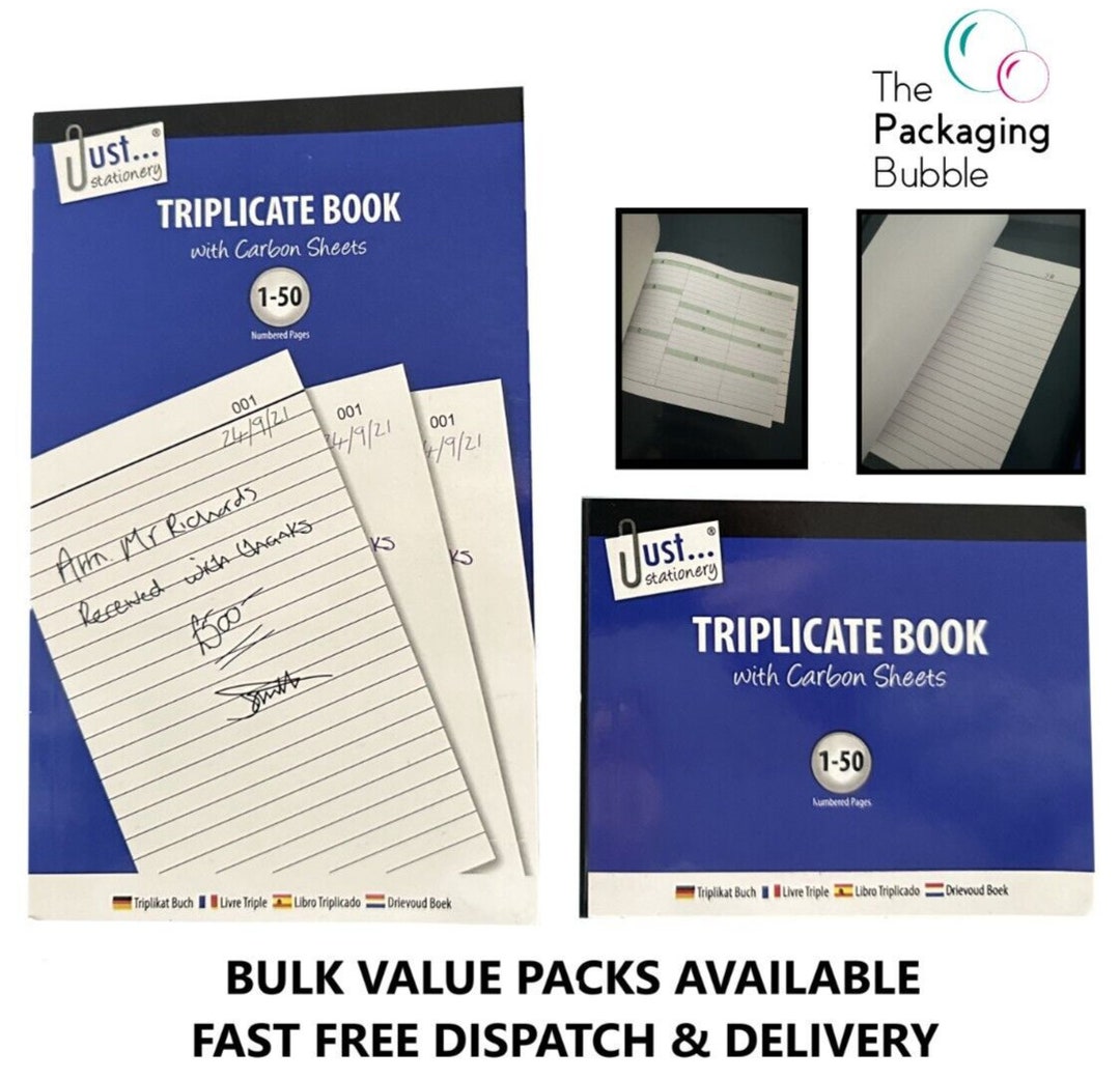 Triplicate Book Receipts Bills Invoices Carbon Copy Sheets 50 Numbered ...