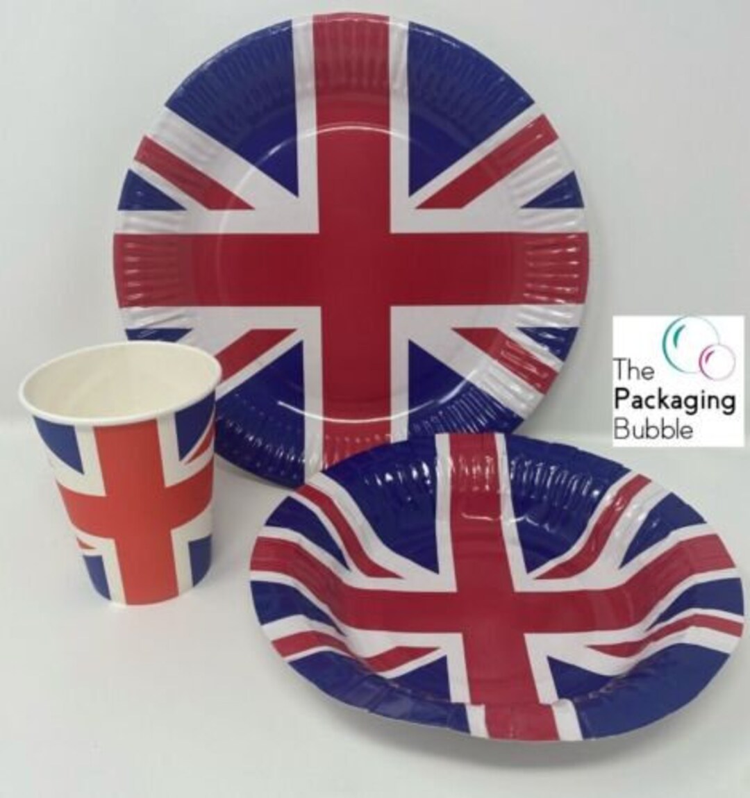 Union Jack Paper Party Tableware Disposable Cups Plates Napkins Eco ...