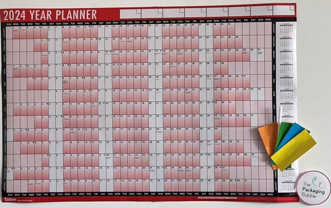 2024 A1 Wall Planner Laminated Yearly Calendar With Dry Wipe Pen ...