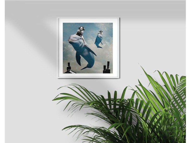 DOLPHIN CROSSING - Dreamlike Art Collage, Giclee Print, Surreal, Retro ...