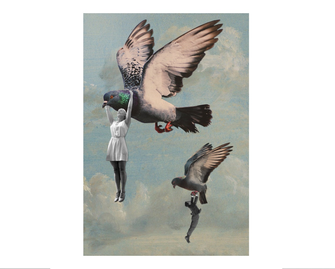 PIGEON POST - Surreal Collage Art, Giclee Print, Retro Birds - Etsy