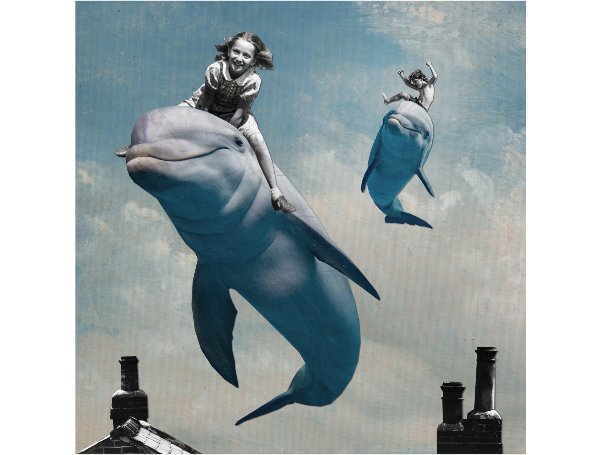 DOLPHIN CROSSING - Dreamlike Art Collage, Giclee Print, Surreal, Retro ...