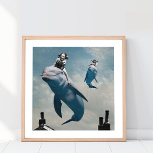 DOLPHIN CROSSING - Dreamlike Art Collage, Giclee Print, Surreal, Retro ...