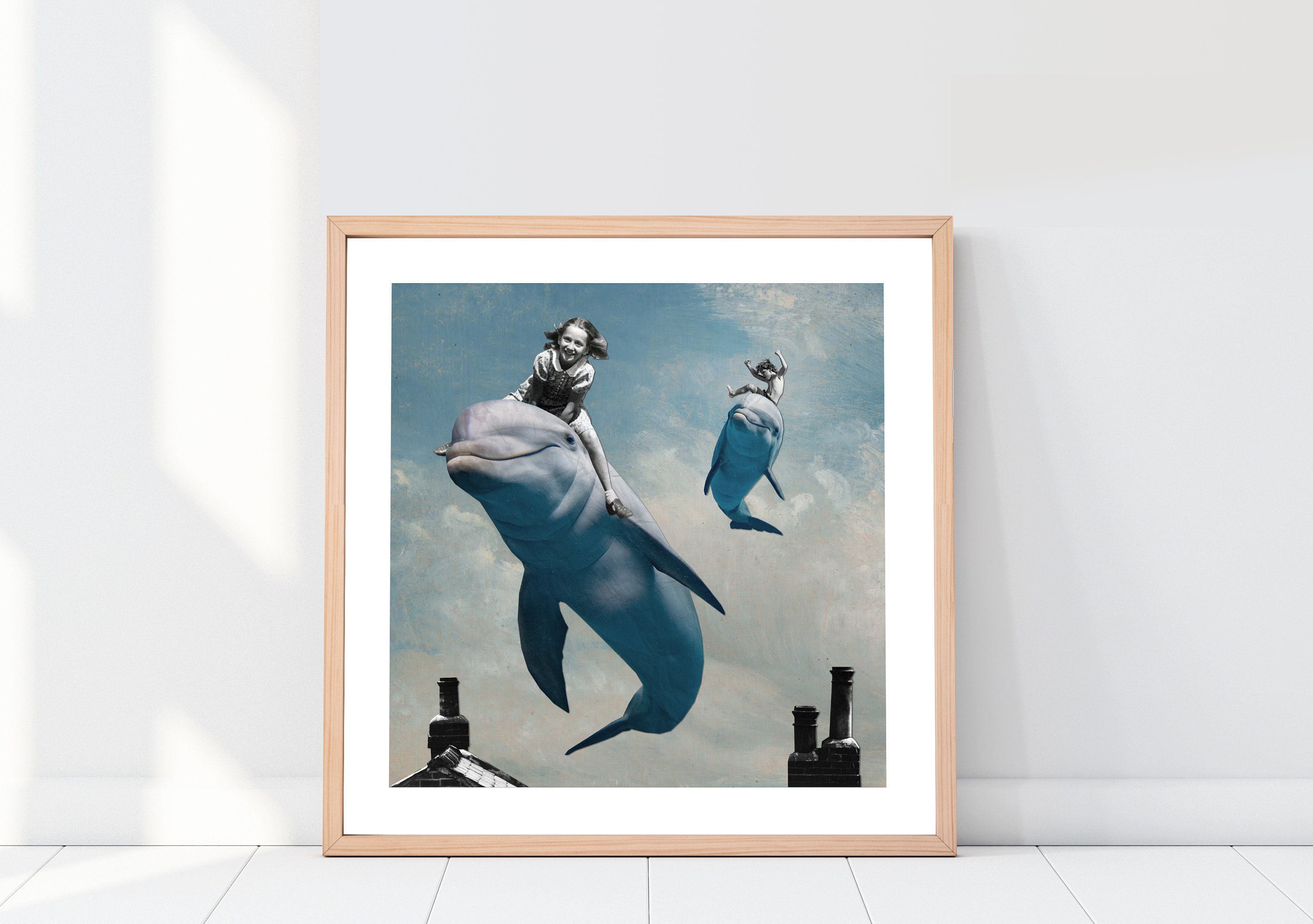 DOLPHIN CROSSING - Dreamlike Art Collage, Giclee Print, Surreal, Retro ...