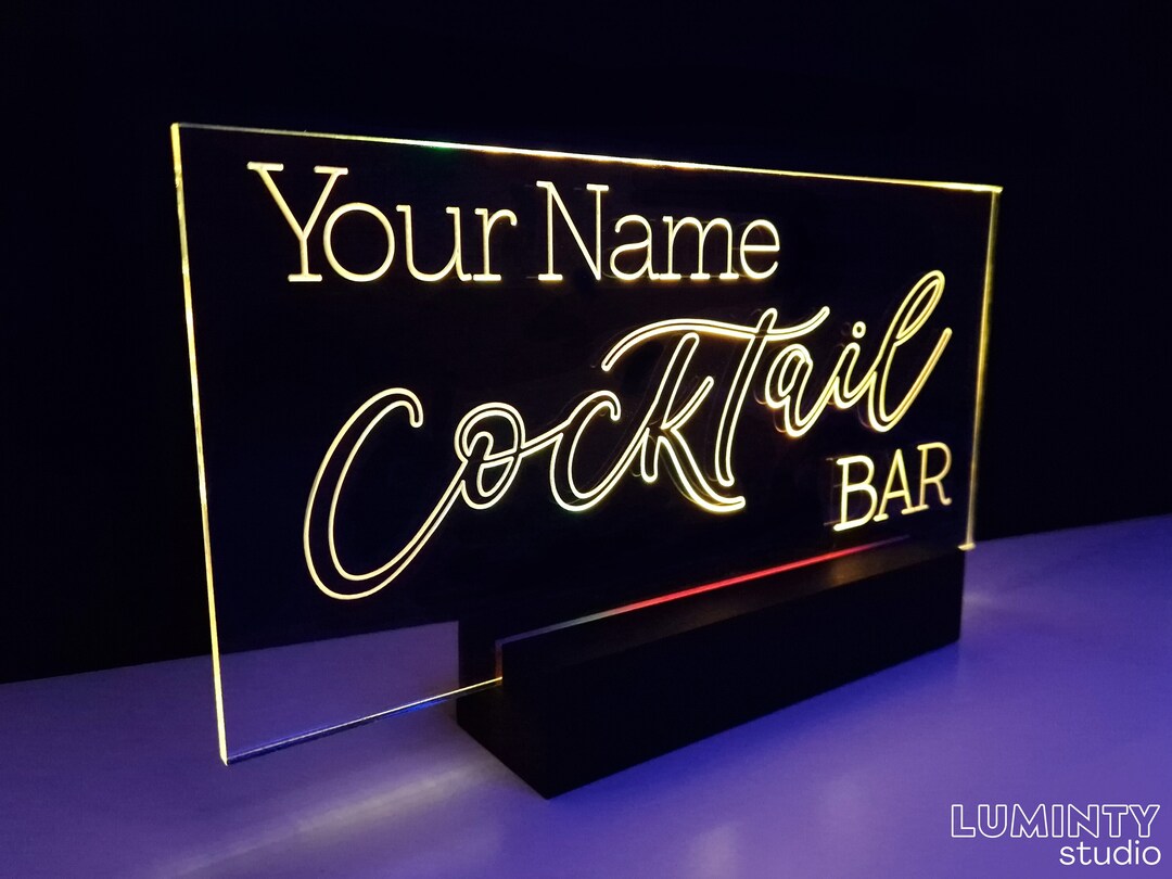 Cocktail Bar Sign, Home Bar Decor, Neon Light up Sign, Personalized LED ...