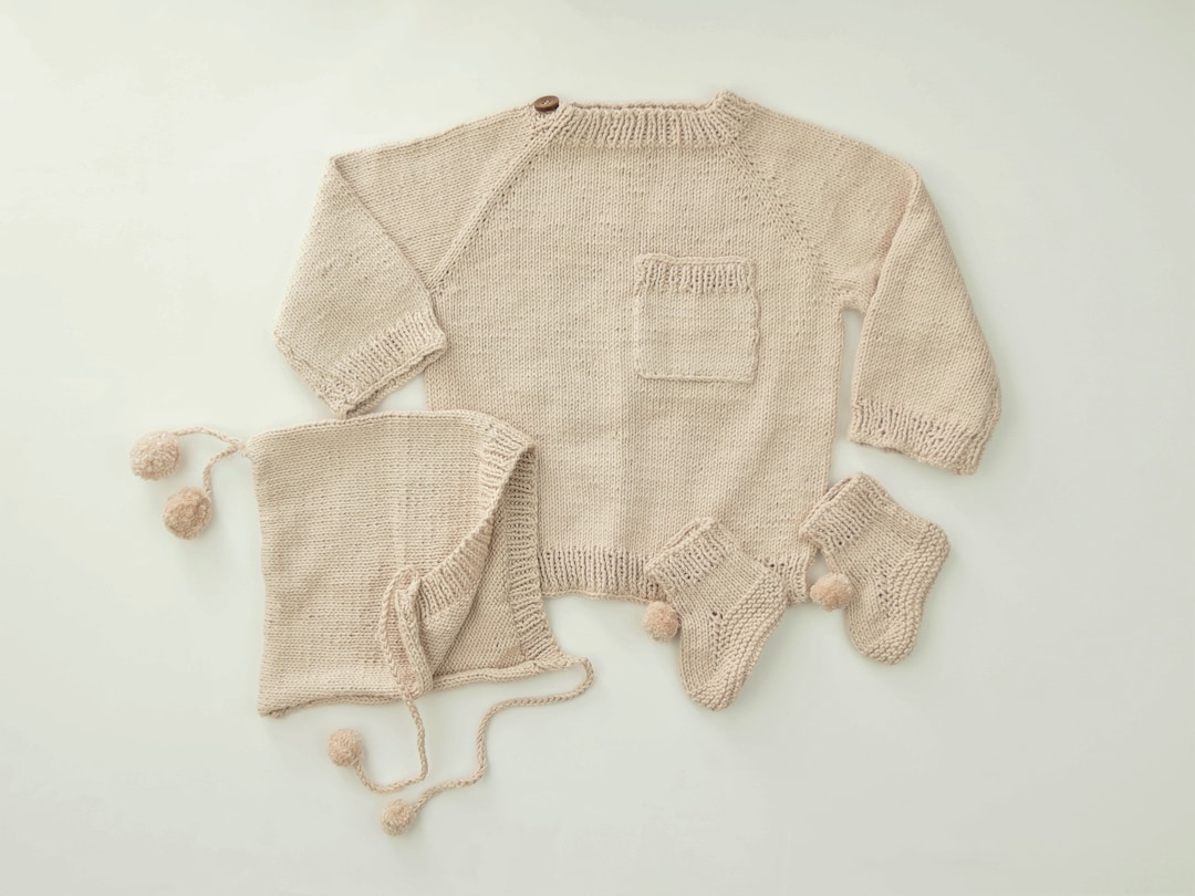 Merino Wool Baby Sweater Beret and Booties - Knitted Baby Cardigan ...