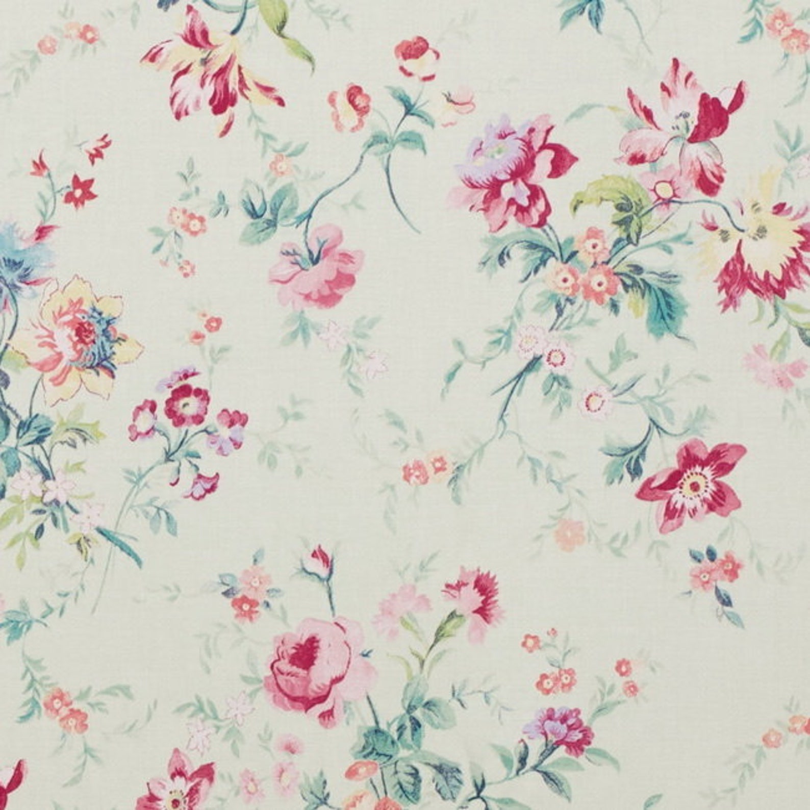 5 Yards - British Designer Fabric - Warwick Vasette Roses Flowers ...