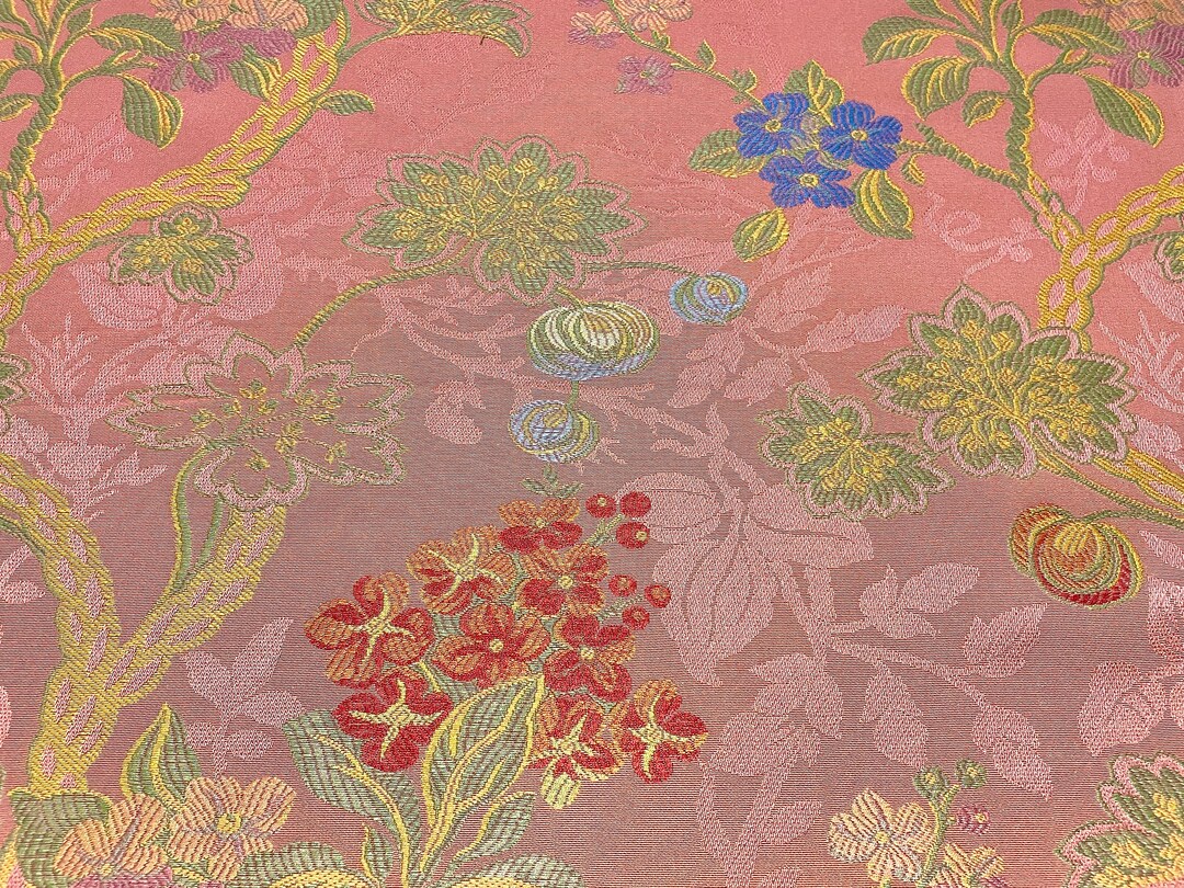 1.5 Yards Italian Lampas Fabric in Colony Style Exotic Fruits Flowers ...