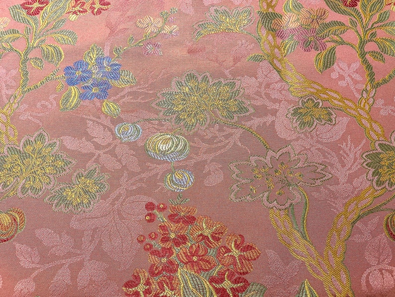 1.5 Yards Italian Lampas Fabric in Colony Style Exotic Fruits Flowers ...