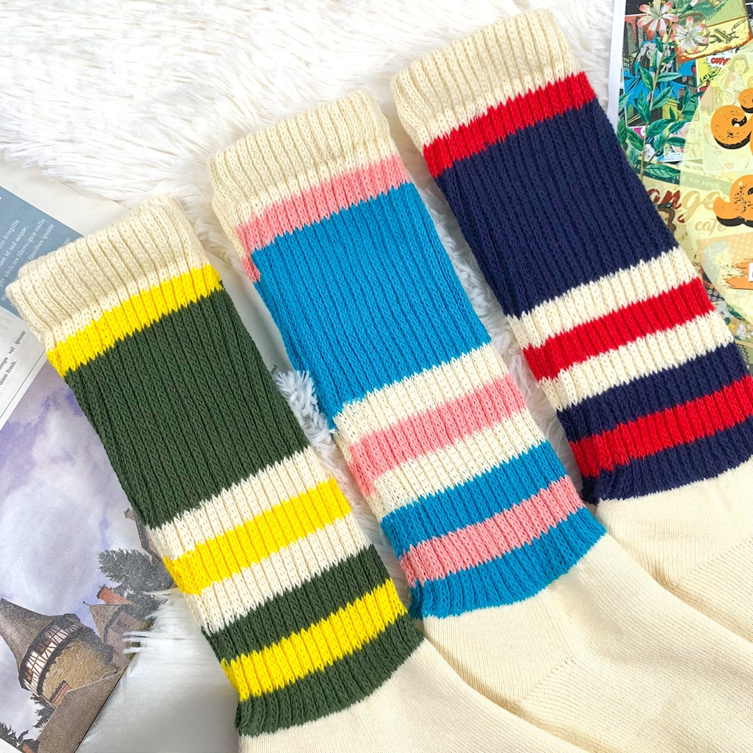 3 Pairs Set - Women's Crew Retro Style Crew Socks Cozy, Vintage, Warm ...