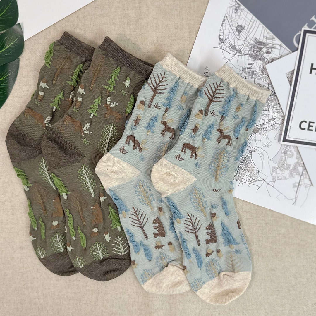 Women's Crew Oulanka Forest Embroidery Pattern Socks - 2 Pair Set W ...