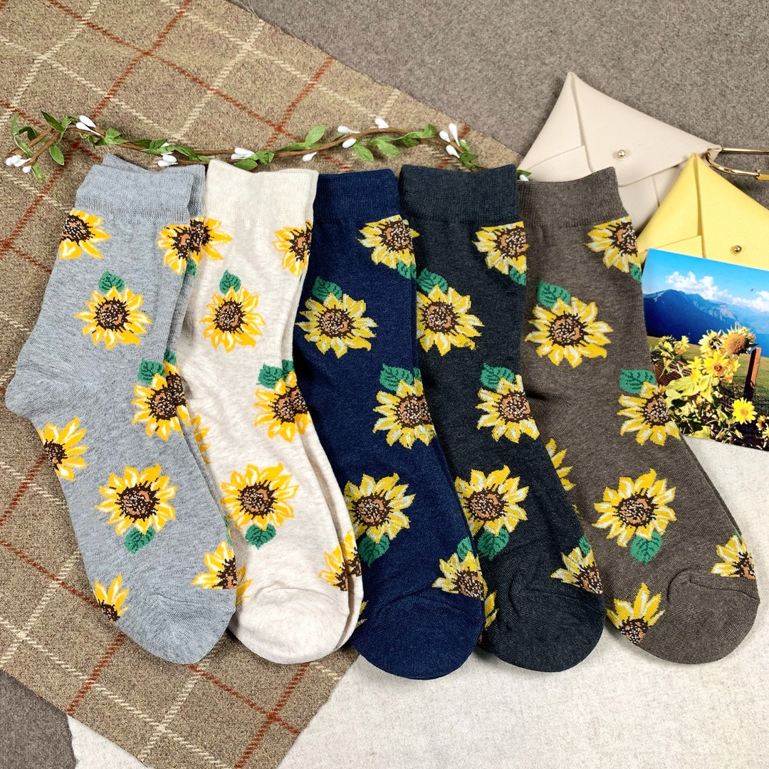 Sunflower Crew Socks - Women's Combed Cotton Blend, 5-pair Set - Etsy