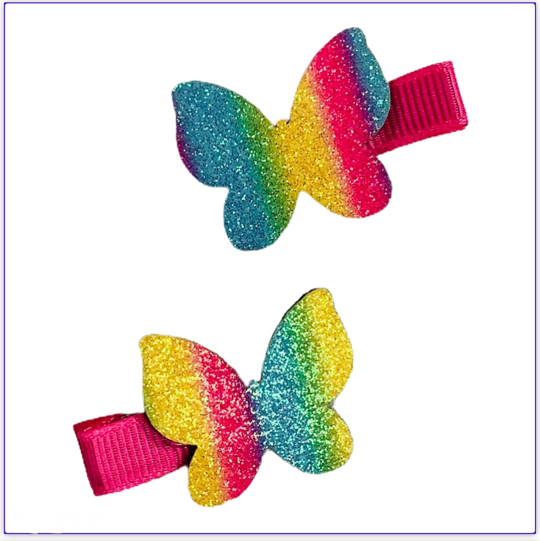 Multi Colour Butterfly Glitter Hair Clip Clamp Band Plastic. PACK OF 2 ...