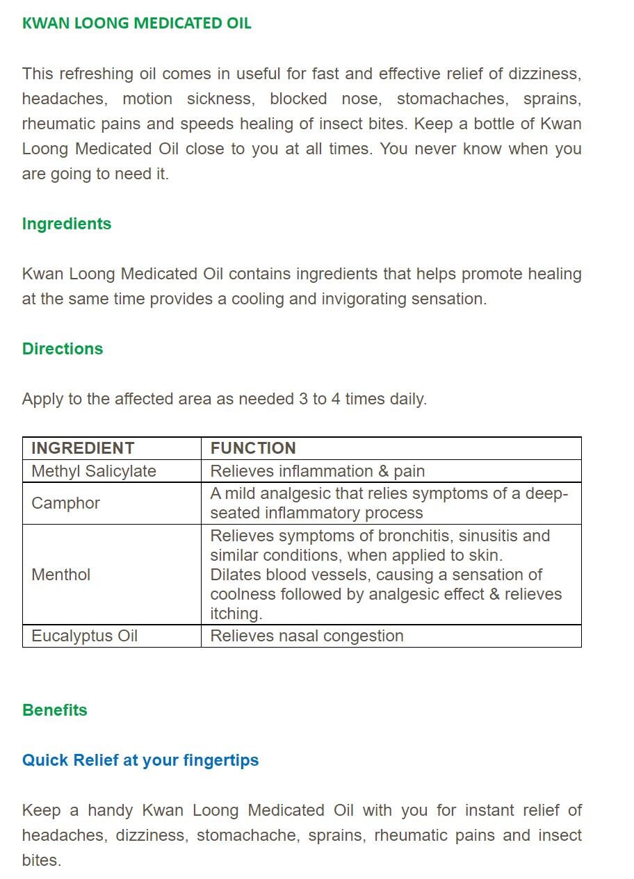 The Famous and Trusted Kwan Loong Oil (medicated Oil - 3 ML , 15 ML and ...