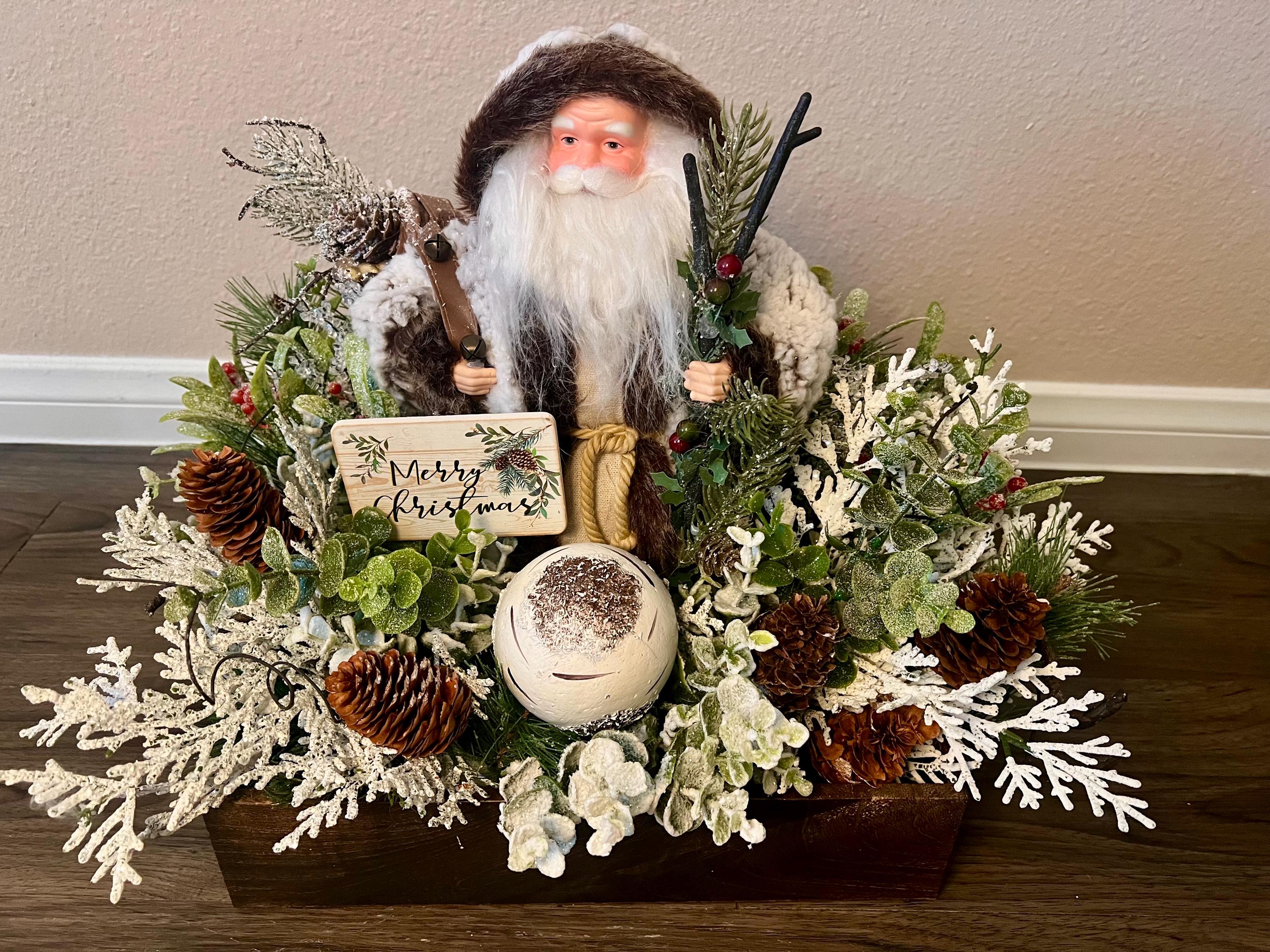 Large Woodland Style Santa Christmas Floral Centerpiece Arrangement - Etsy