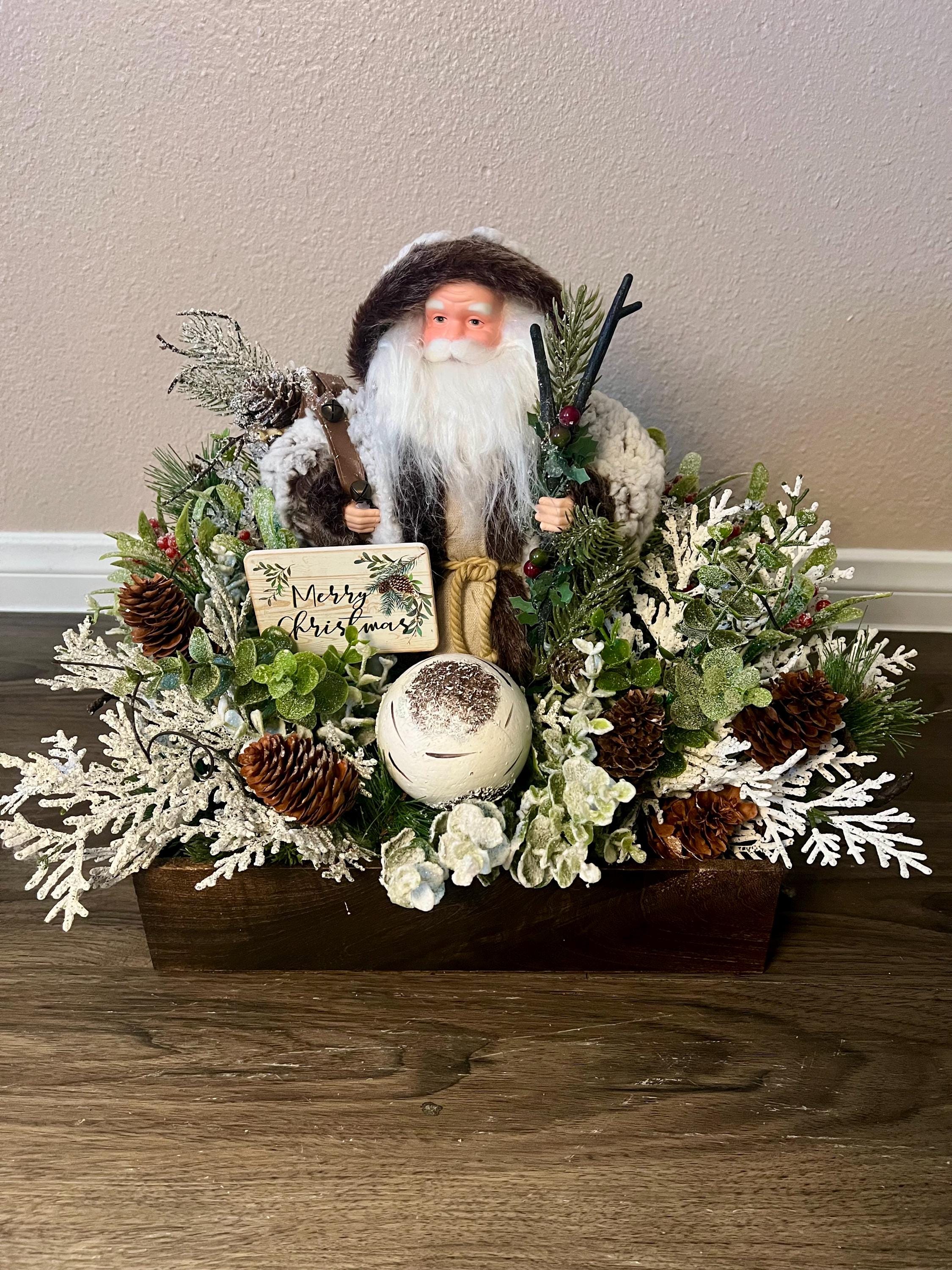 Large Woodland Style Santa Christmas Floral Centerpiece Arrangement - Etsy
