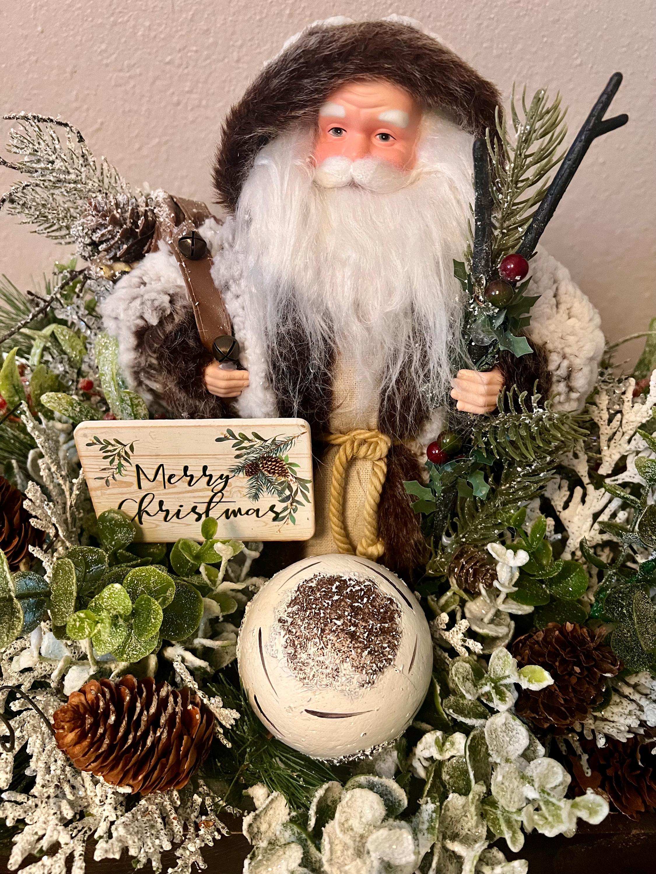 Large Woodland Style Santa Christmas Floral Centerpiece Arrangement - Etsy